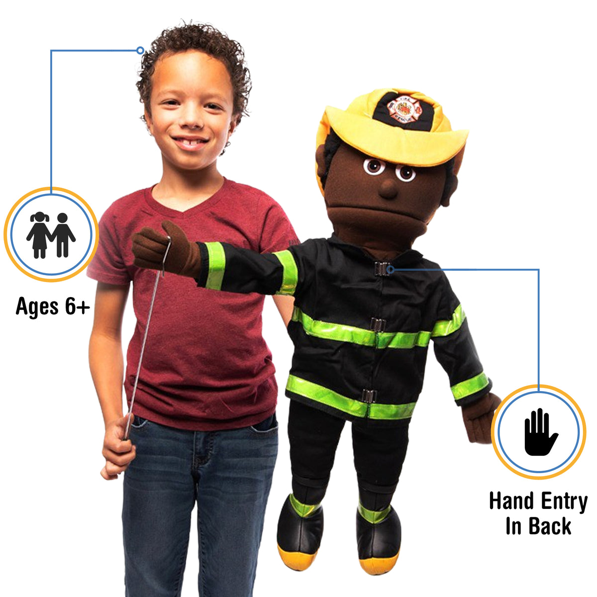 Fireman (Black) - Full Body Puppet – The Puppet Store